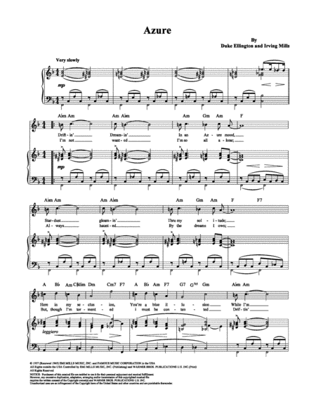 Azure by Duke Ellington; Irving Mills - Piano, Vocal, Guitar - Digital ...
