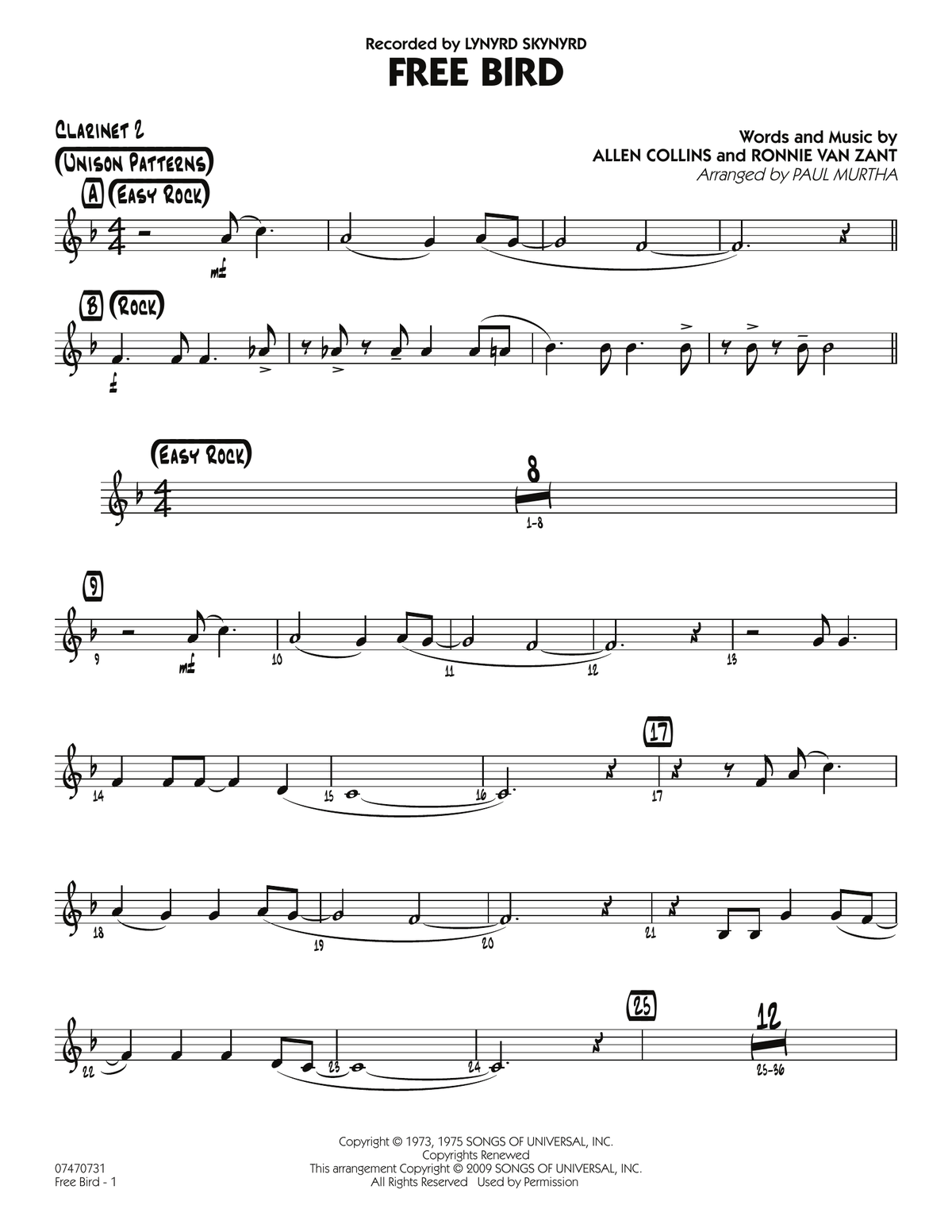 Free Bird - Bb Clarinet 2 by Allen Collins; Ronnie Van Zant - Jazz ...