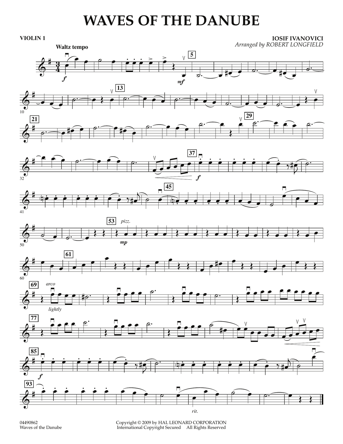 Waves of the Danube - Violin 1 by Robert Longfield - Orchestra ...