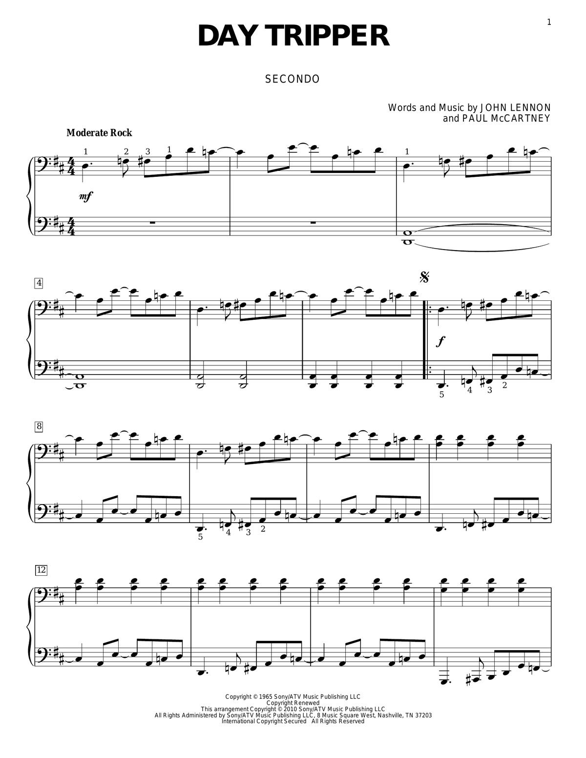 Day Tripper by - Piano Duet - Digital Sheet Music | Sheet Music Plus