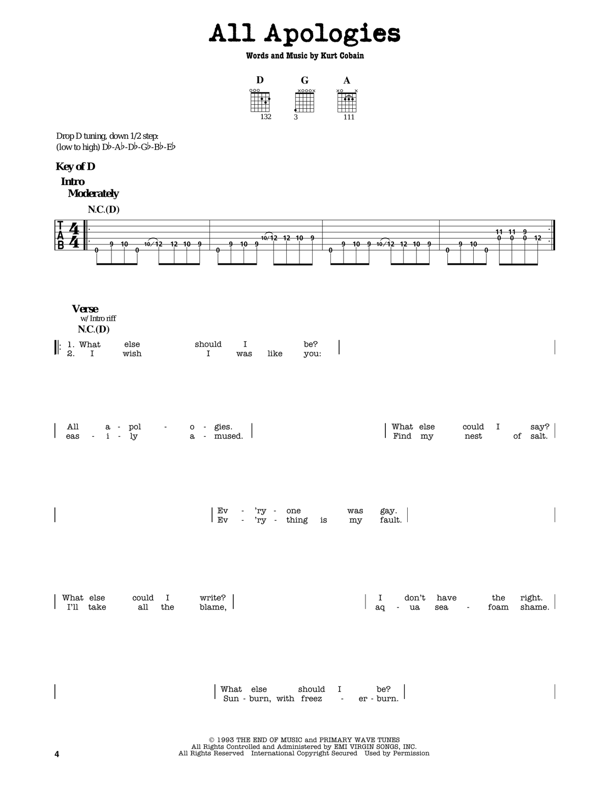 All Apologies by - Electric Guitar - Digital Sheet Music | Sheet Music Plus