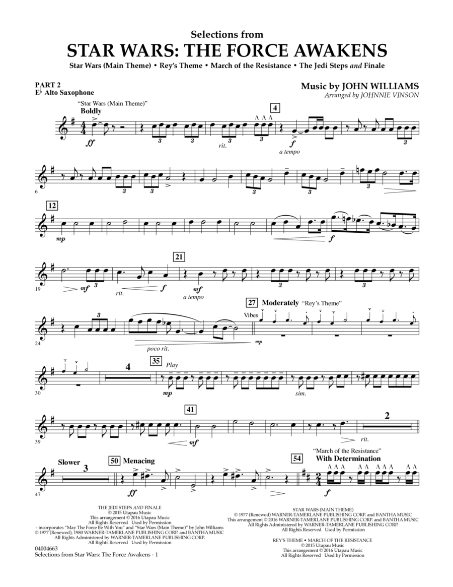 Selections from Star Wars: The Force Awakens - Pt.2 - Eb Alto Saxophone ...