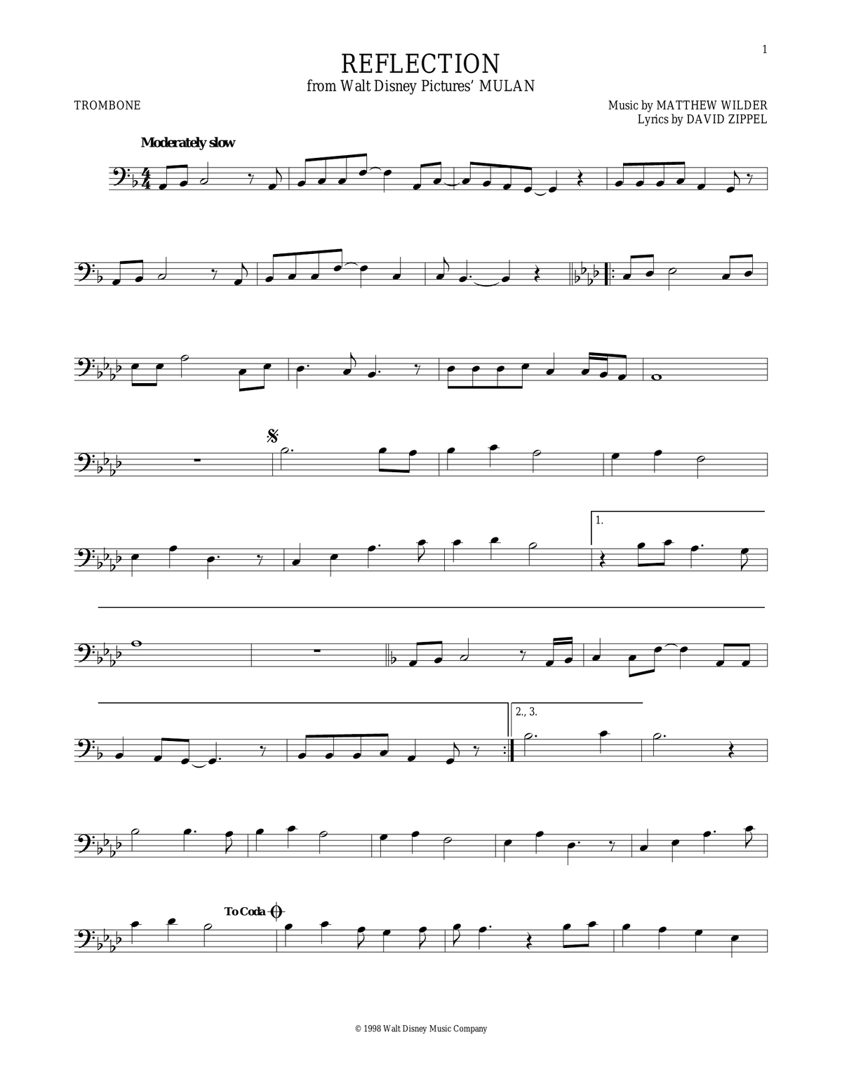 Reflection (Pop Version) (from Mulan) by - Trombone Solo - Digital ...