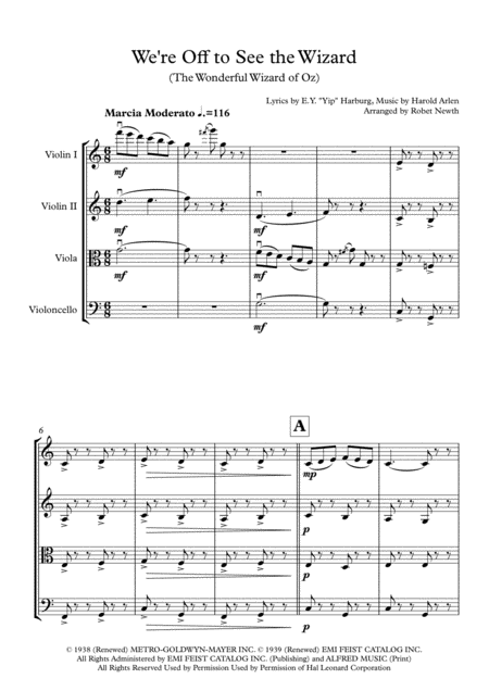 Were Off To See The Wizard By Harold Arlen String Quartet Digital Sheet Music Sheet Music