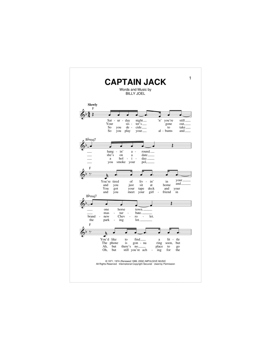 Captain Jack by - Piano - Digital Sheet Music | Sheet Music Plus