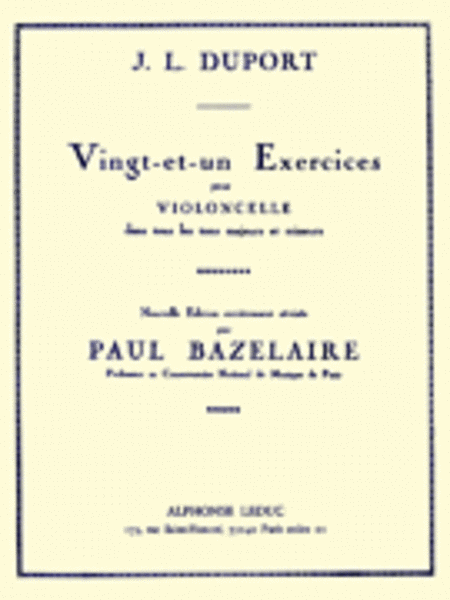 Vingt-et-un Exercises pour Violoncelle by Jean-Louis Duport - Cello ...