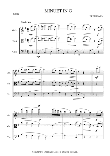 Minuet in G major by Ludwig van Beethoven - String Trio - Digital Sheet ...