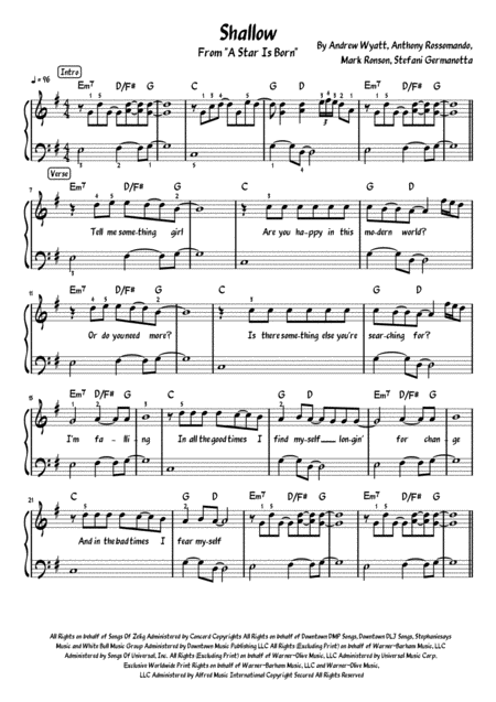 Shallow by Lady Gaga - Voice - Digital Sheet Music | Sheet Music Plus