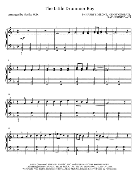 The Little Drummer Boy by Harry Simeone - Easy Piano - Digital Sheet ...