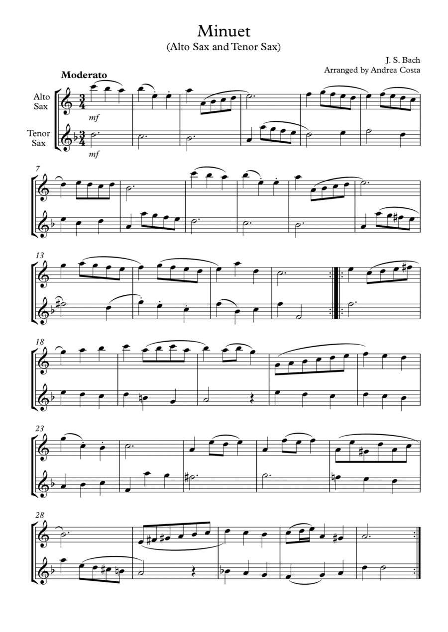 Minuet in G Minor by Johann Sebastian Bach - Woodwind Duet - Digital ...