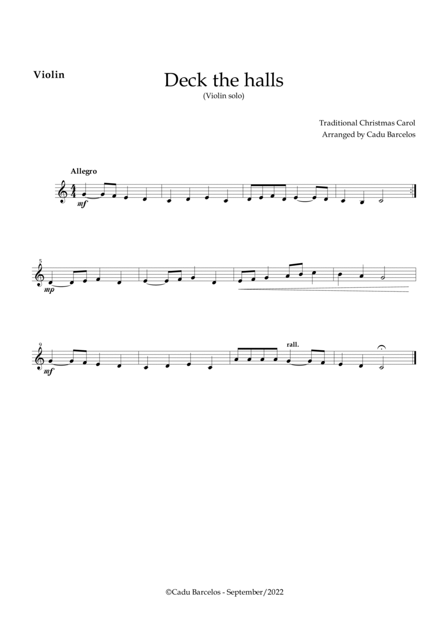 Deck the Halls (Violin solo) by Traditional - Violin Solo - Digital ...
