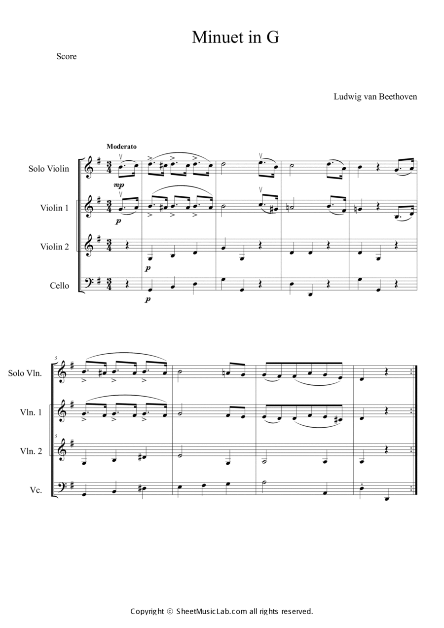 Minuet in G major by Ludwig van Beethoven - String Trio - Digital Sheet ...