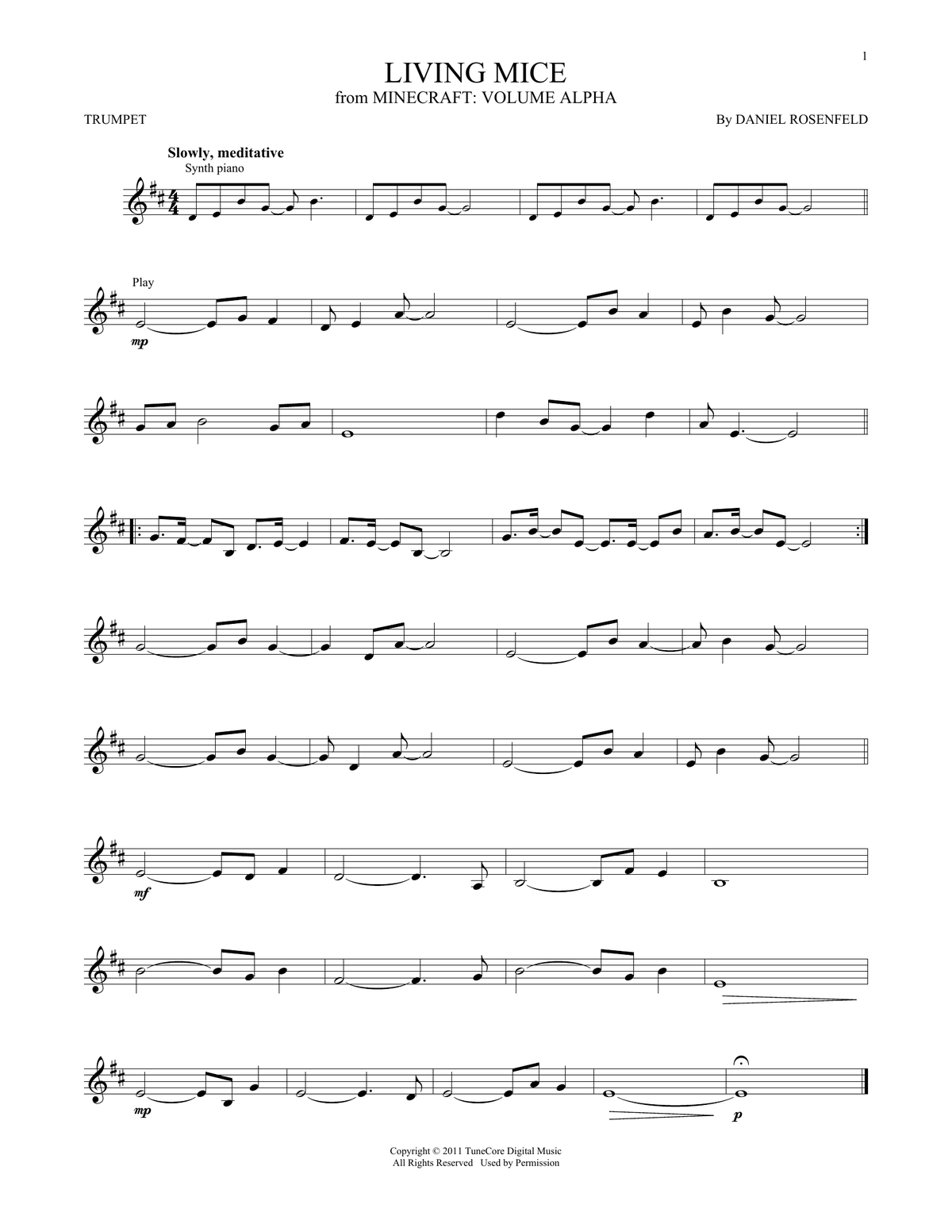 Living Mice (from Minecraft) by - Trumpet Solo - Digital Sheet Music ...