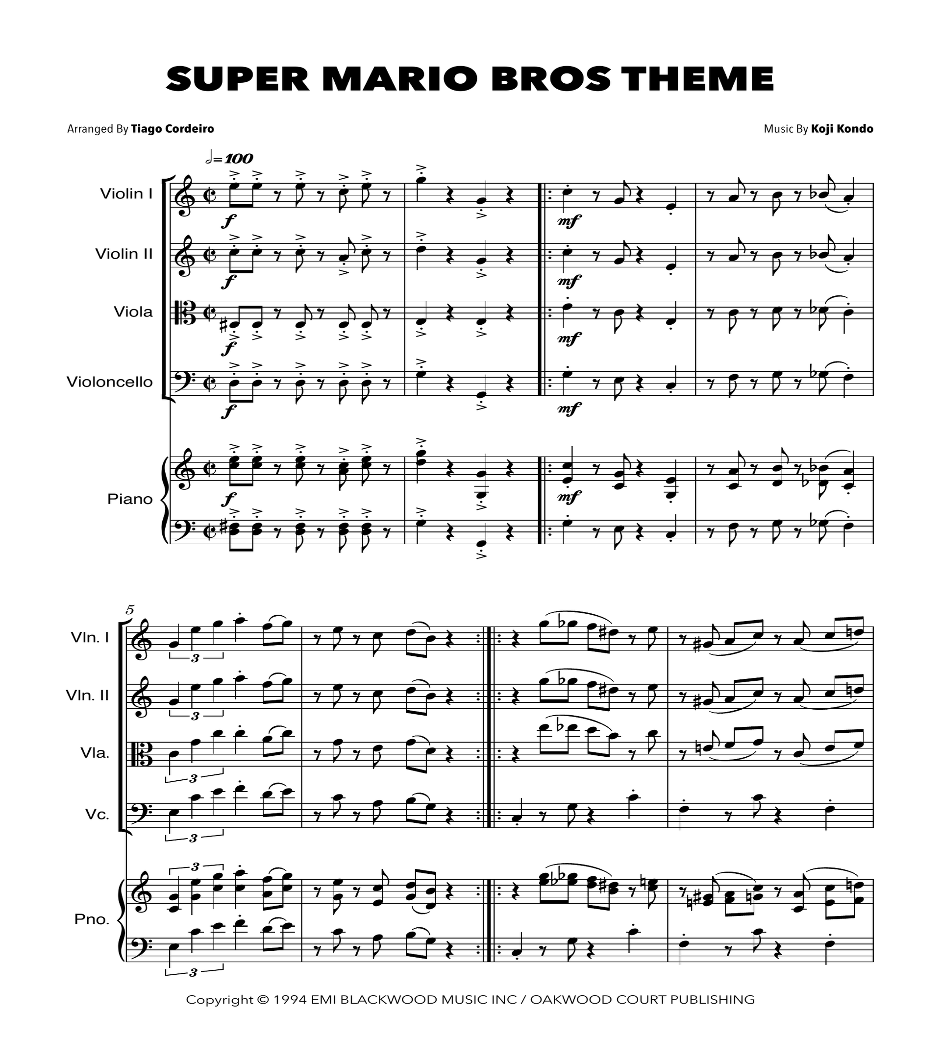 Super Mario Bros Theme - Piano Quintet - Digital Sheet Music | Sheet ...
