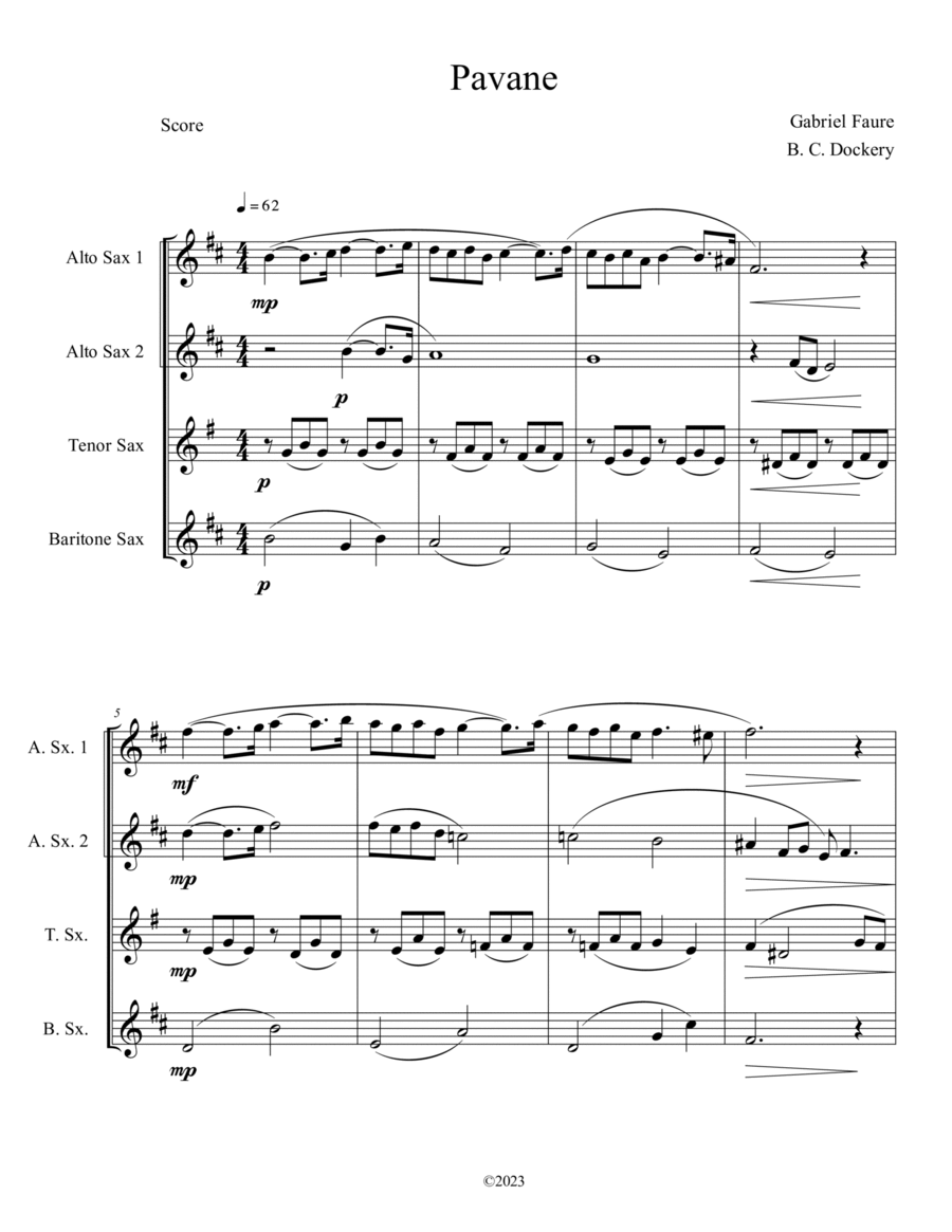 Pavane (Sax Quartet) by Gabriel Faure - Saxophone Quartet - Digital ...