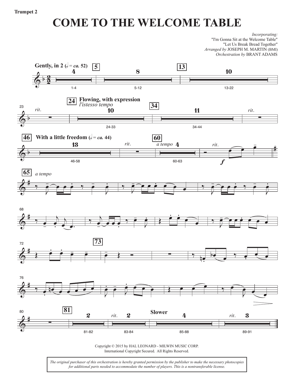 Come To The Welcome Table (Full Orchestra) - Trumpet 2 by Joseph M ...