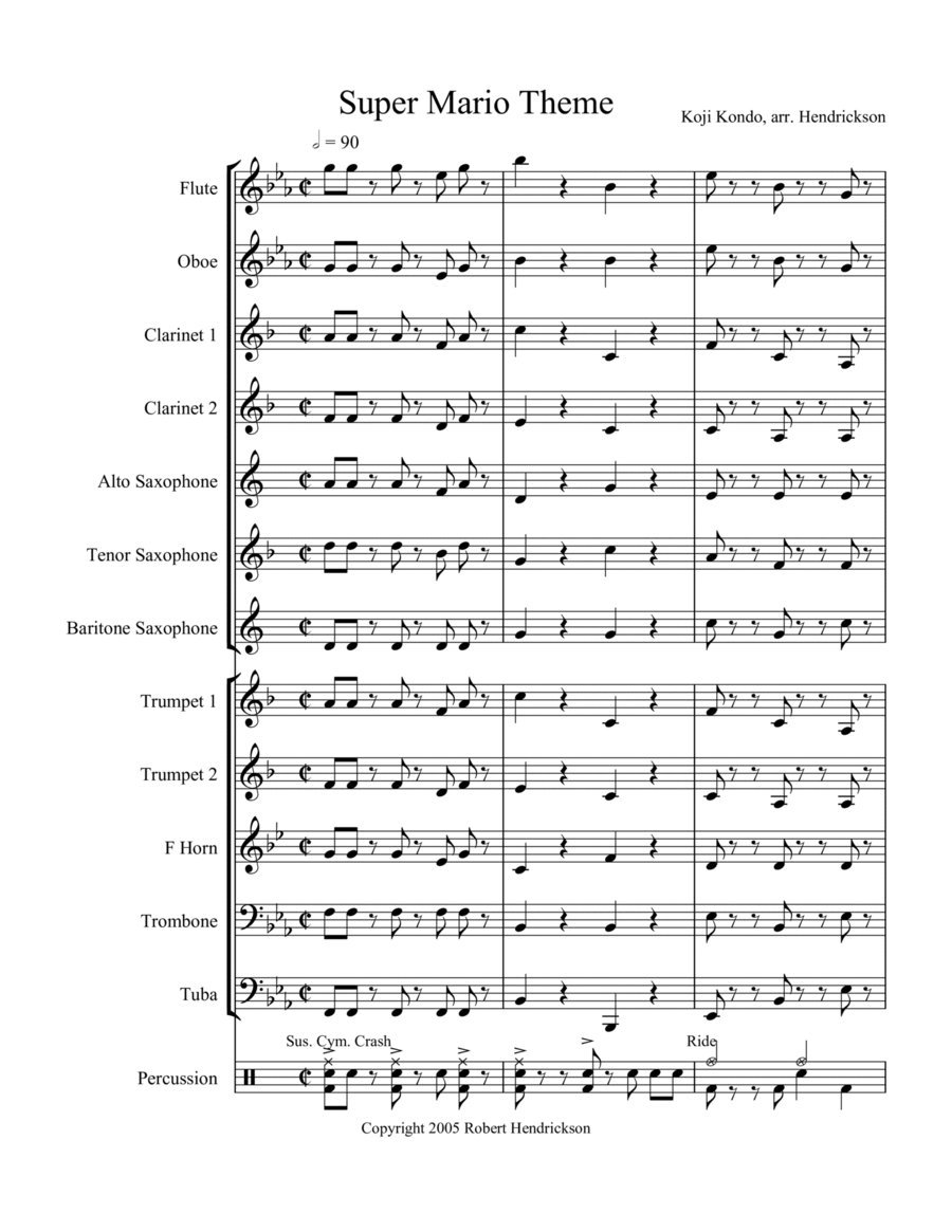 Super Mario Bros Theme - Concert Band - Digital Sheet Music | Sheet ...