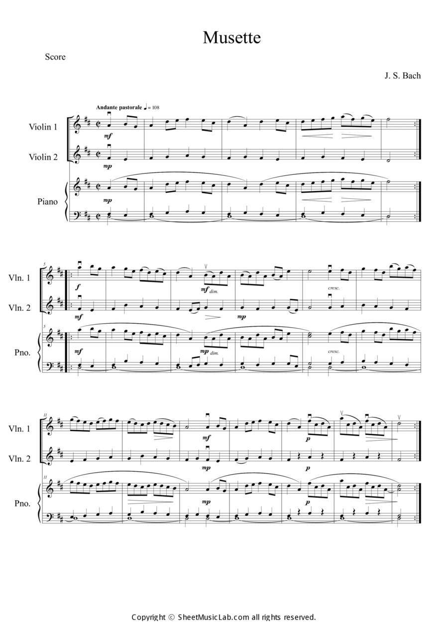Musette in G major (in D) by Johann Sebastian Bach - Piano Trio ...