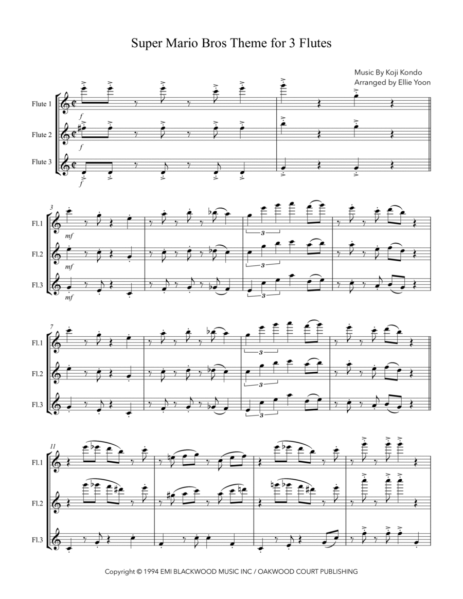 Super Mario Bros Theme by Koji Kondo - Flute Trio - Digital Sheet Music ...