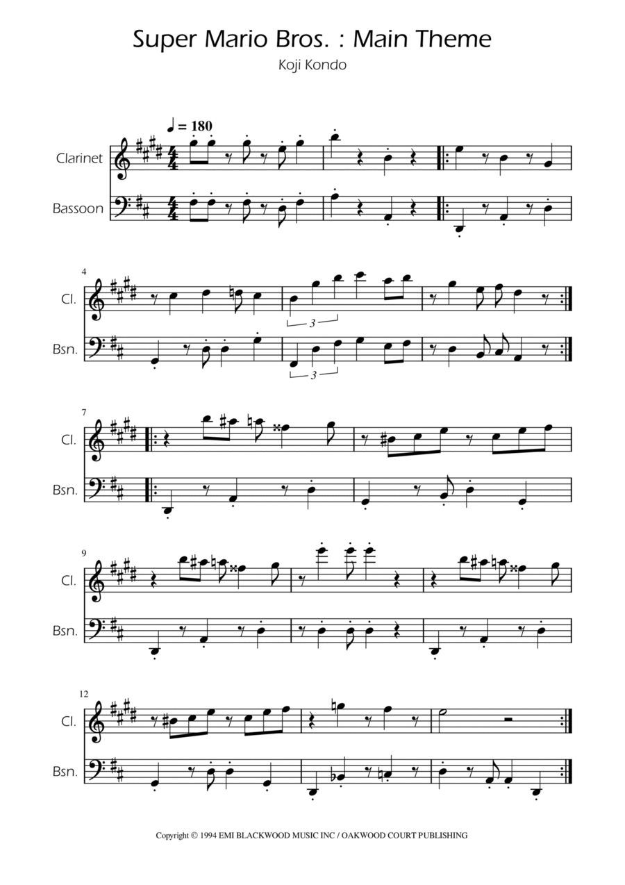 Super Mario Bros Theme - Woodwind Duet - Digital Sheet Music | Sheet ...
