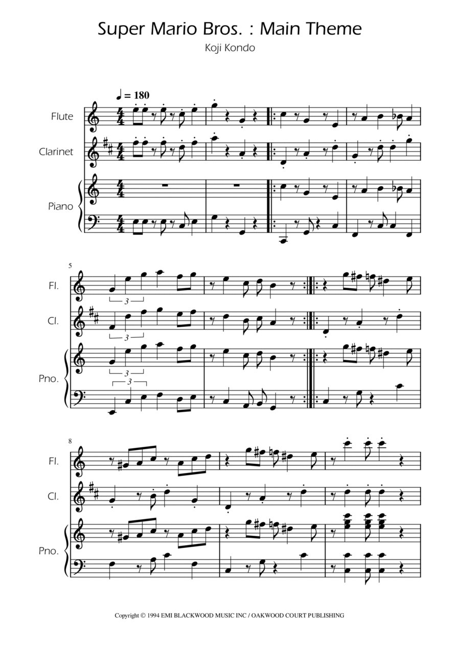 Super Mario Bros Theme by Koji Kondo - Woodwind Duet - Digital Sheet ...