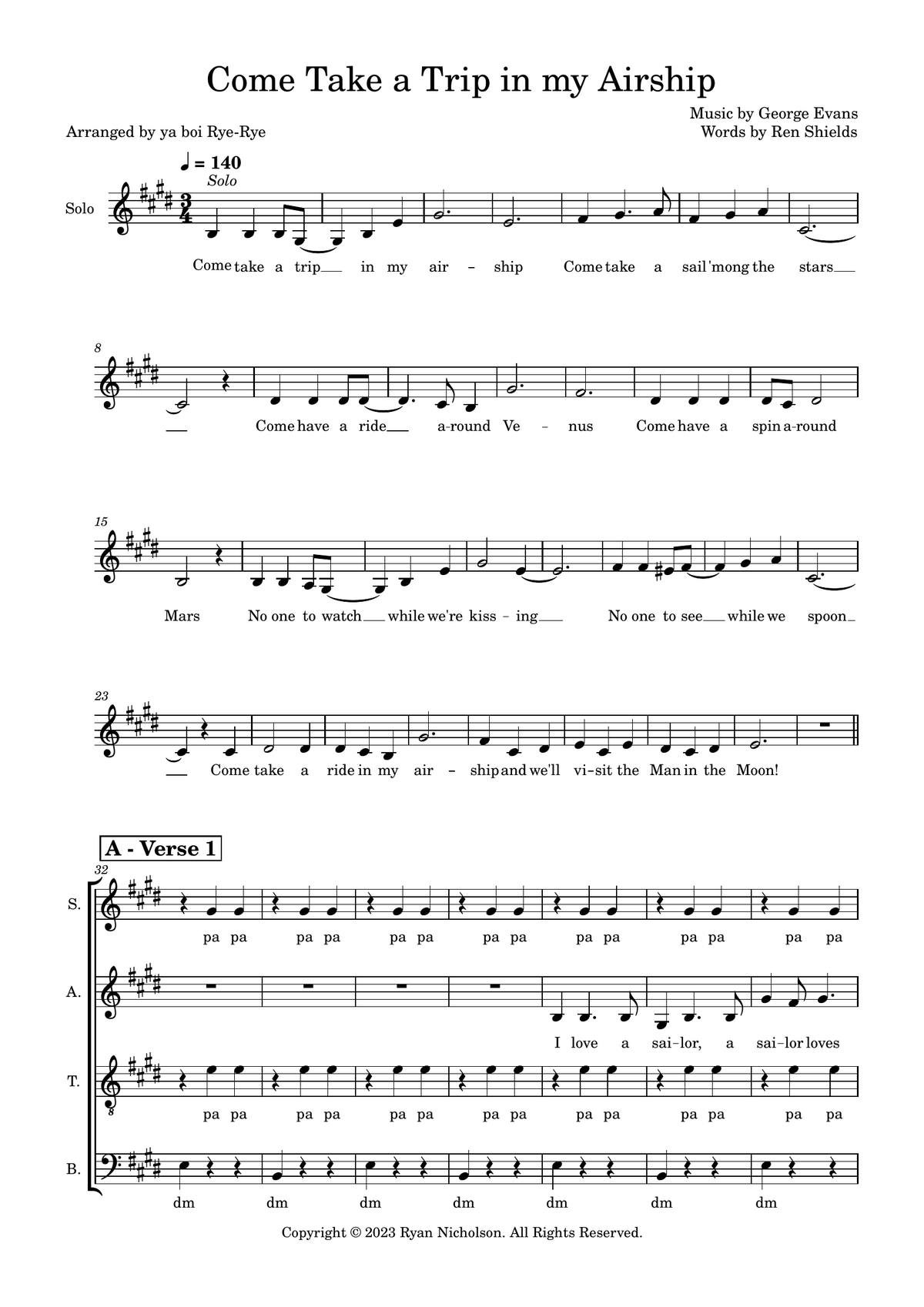 Come Take a Trip in my Airship by George Evans; Ren Shields - 4-Part ...